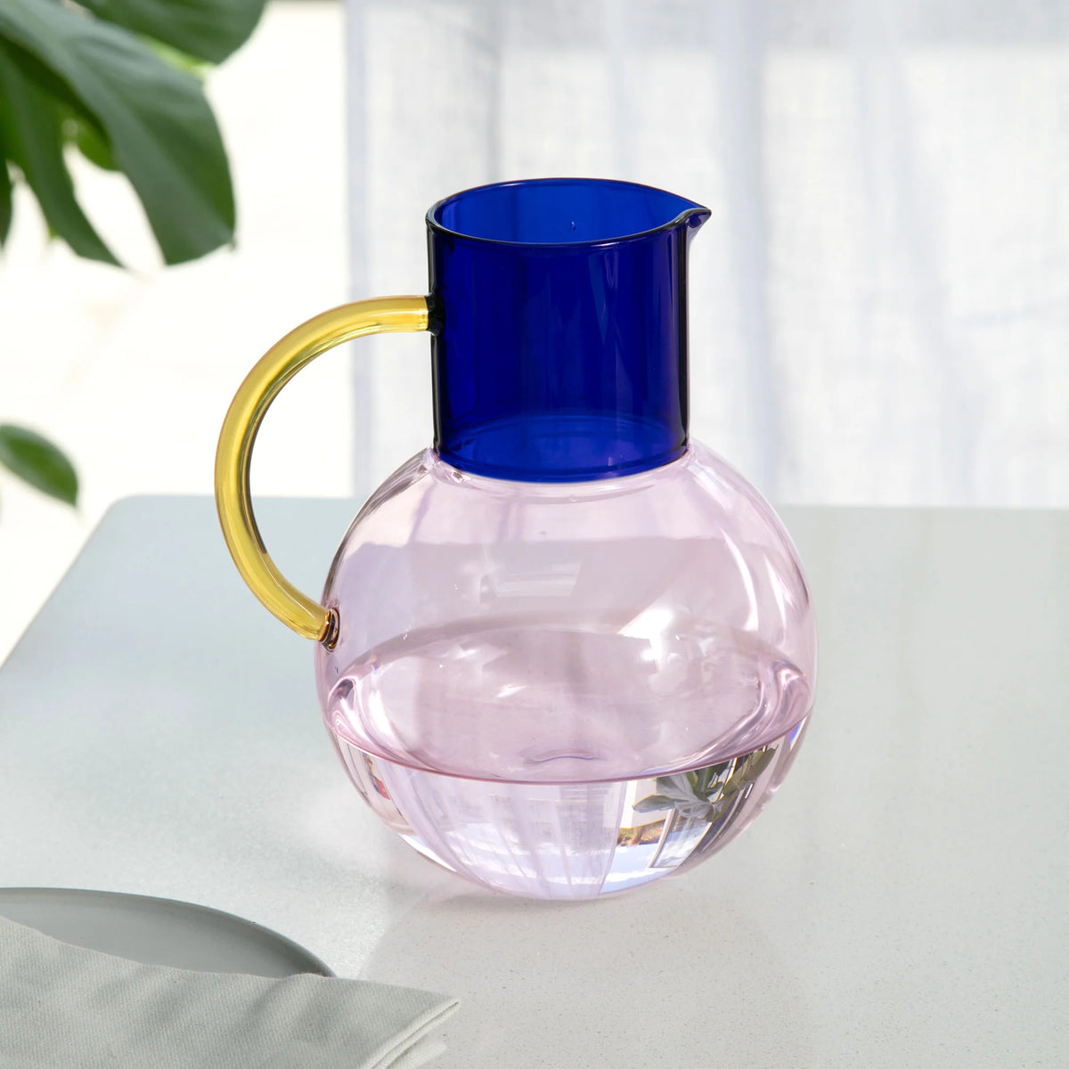 Large ‘Cobalt, Pink, Yellow’ Glass Pablo Jug, ColorLab by Block Design – Hackney Essentials