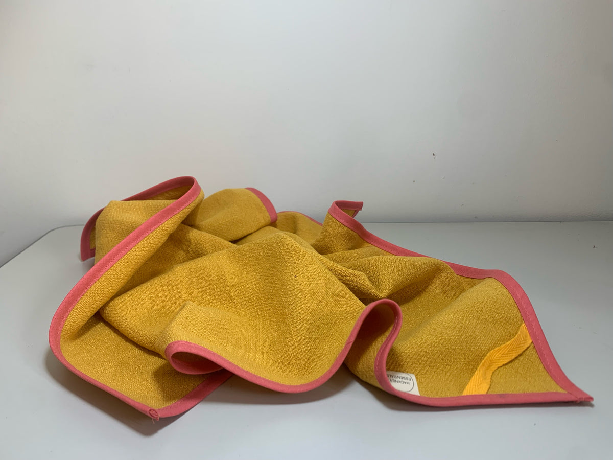 Hackney Essentials Tea Towel - Mustard with Pink Trim