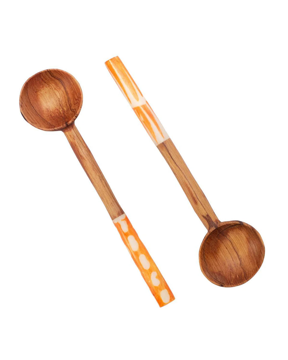 Olive Wood Sugar Spoon With Orange Batik Handle, Aarven – Hackney ...