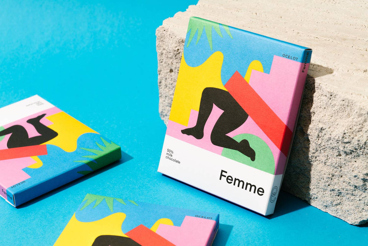 Femme - Organic 55% dark milk chocolate bar, Ocelot, 70g – Hackney ...
